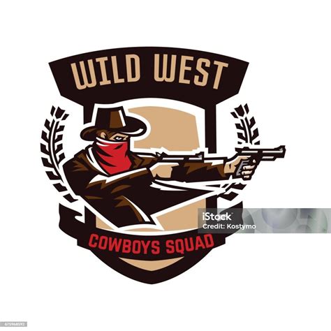 엠 블 럼 카우보이 두 리볼버에서 촬영입니다 와일드 웨스트 텍사스 깡패 강도 보안관 범죄자 방패 벡터 일러스트 레이 션 T셔츠에