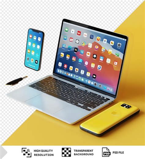 Premium Psd Psd Mockup Of Linkedin Icons Flying Around A Laptop And Smartphone Png Psd