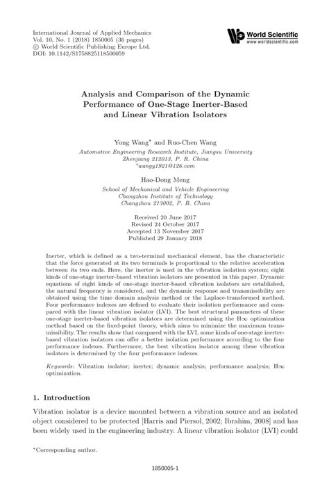 Pdf Analysis And Comparison Of The Dynamic Performance Of One Stage Inerter Based And Linear