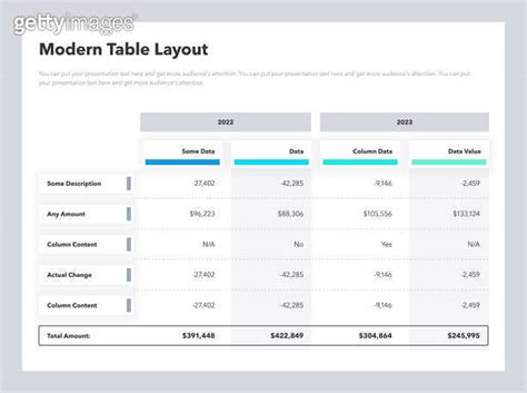 Modern Table Layout Template With Years Columns And A Total Sum Row 이미지