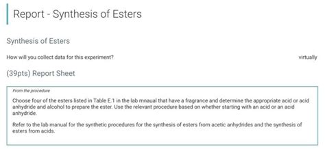 Solved Report Synthesis Of Esters Synthesis Of Esters How Chegg Com