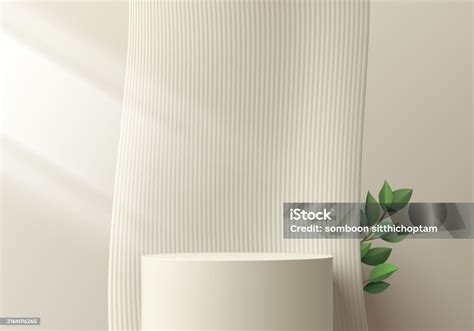 3d 크림 원통형 연단 배경 와 수직 곡선 배경 장면 벽지 미니멀리스트 모형 받침대 추상 화장품 디스플레이 프레젠테이션 무대 쇼케이스 플랫폼 벡터 기하학적 디자인 0명에
