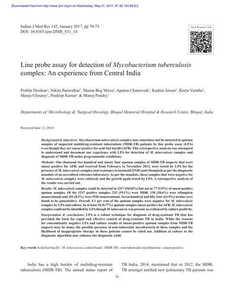 Pdf Line Probe Assay For Detection Of Mycobacterium Tuberculosis