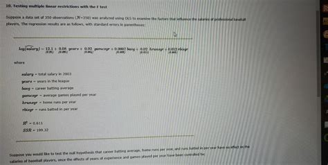 Solved 10 Testing Multiple Linear Restrictions With The F
