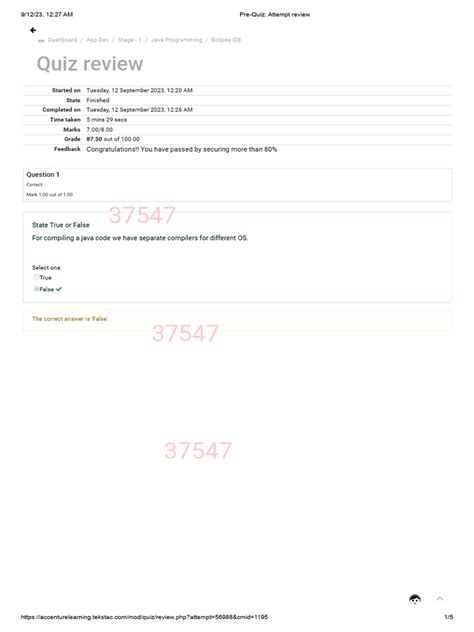 Pre Quiz Attempt Review6 Pdf Java Programming Language Java Software Platform