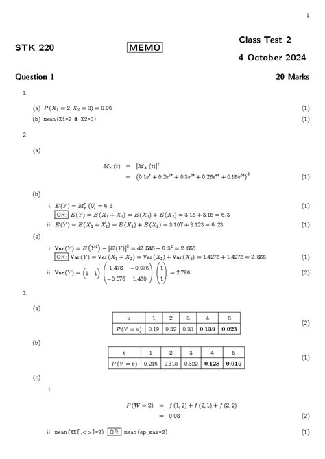 CT MEMO Class Test Memo STK MEMO Class Test October Question