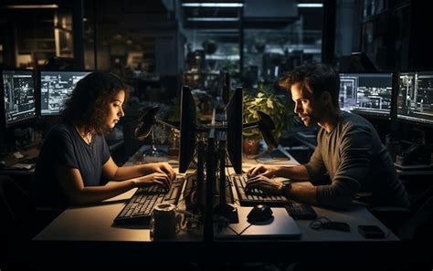 Premium Ai Image Programmers Typing Code Highangle View Of A Couple