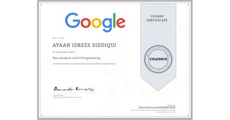 ayaan siddiqui on linkedin completion certificate for data analysis