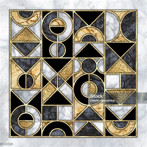 블랙 골드와 흰색 모양의 추상적 기하학적 배경 인공 대리석 석재 질감과 반짝이는 금속 호일과 혼합 벽 모자이크 타일 현대 벽지