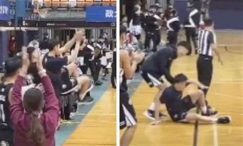 Basketball Top5 影看到隊友進球義守板凳嗨翻！白曜誠遭隊友直接抱起來 沒抱好直接摔在地上 教練謝玉娟當場愣住