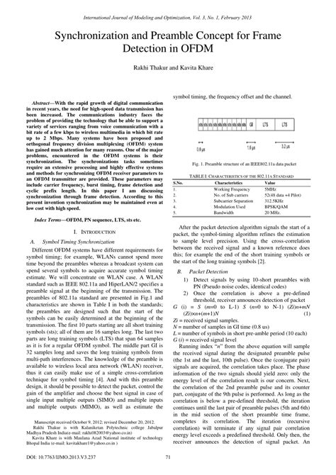 Pdf Synchronization And Preamble Concept For Frame Detection In Ofdm