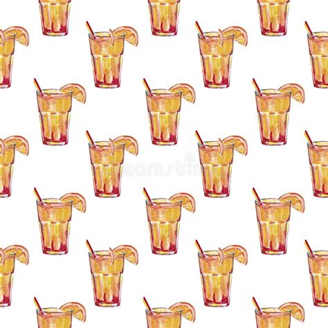 Cocktail Sex On The Beach Watercolor Illustration Picture For The Menu In The Bar Stock