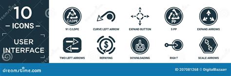 Filled User Interface Icon Set Contain Flat 91 C Ldpe Curve Left