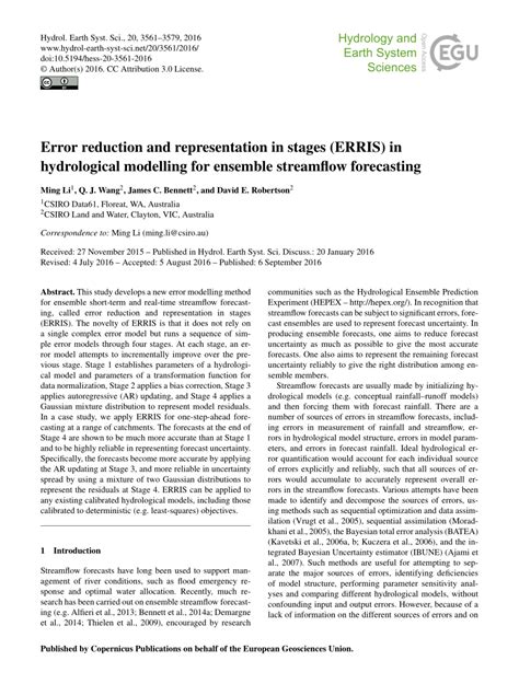 Pdf Error Reduction And Representation In Stages Erris In Hydrological Modelling For