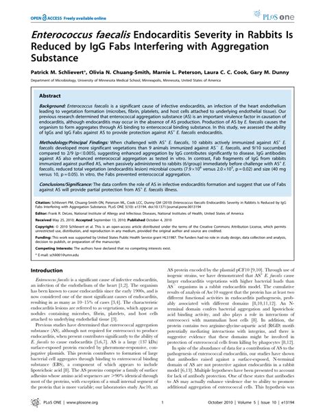 Pdf Enterococcus Faecalis Endocarditis Severity In Rabbits Is Reduced