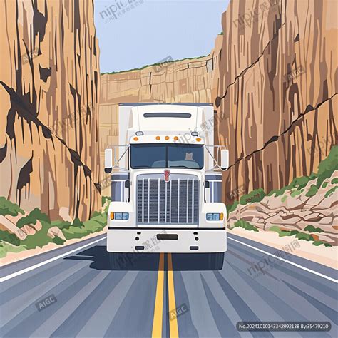 Ai创作图压路车插画 马路重型卡车 山路上的大巴车 马路上行驶中的大卡车 运石头的车 长途货运卡车 山路卡车 挂壁公路交通 荒漠路面车辆 山区道路山区地形 山路中行驶的车 公路小汽车插画 卡车