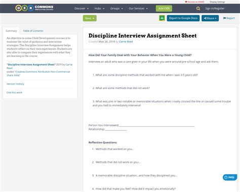 Discipline Interview Assignment Sheet Oer Commons