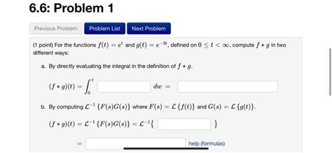 solved 1 point for the functions f t et and g t e−3t