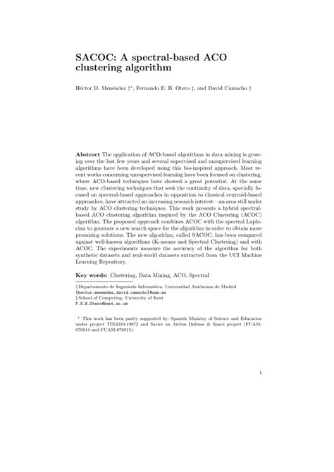 Pdf Sacoc A Spectral Based Aco Clustering Algorithm