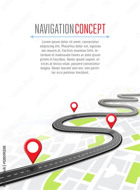 Navigation Concept With Pin Pointer Vector Illustration Map Marker Pointer On Road Map GPS