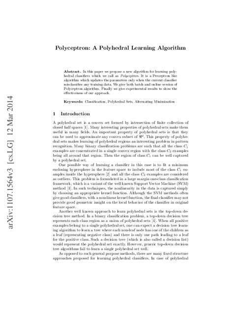 Pdf Polyceptron A Polyhedral Learning Algorithm Naresh Manwani