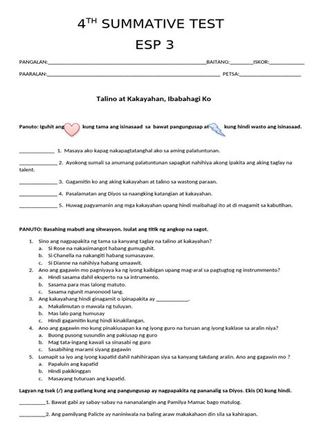 4th Summative Test Esp Pdf