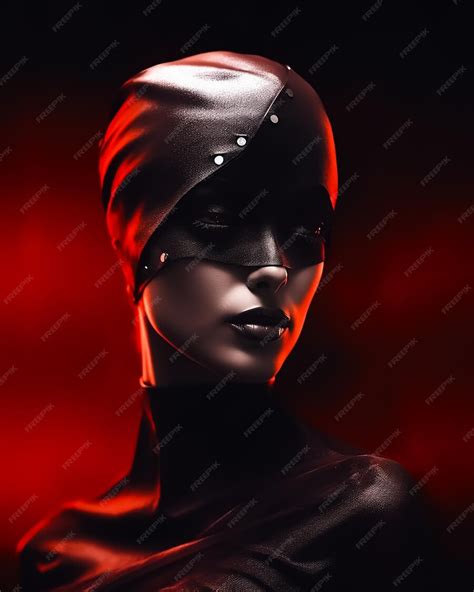 Premium Ai Image A Fashion Blindfolded Woman Wearing A Black Leather