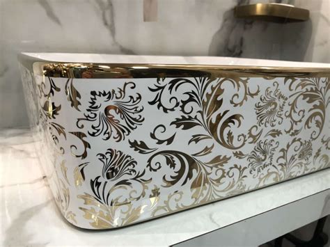 Tsc 655 อ่างเซรามิคสี่เหลี่ยม สีทอง ร้านต้นข้าวโคมไฟ Toncawlamp