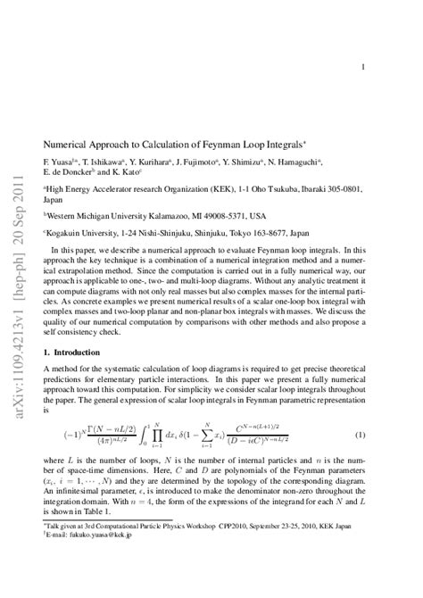Pdf Numerical Approach To Calculation Of Feynman Loop Integrals