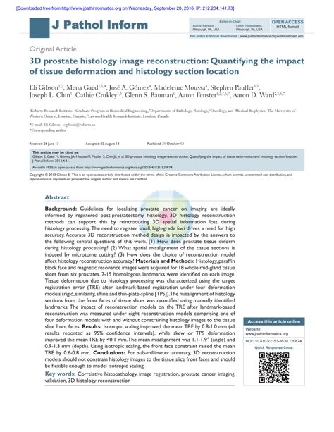 Pdf 3d Prostate Histology Image Reconstruction Quantifying The Impact Of Tissue Deformation