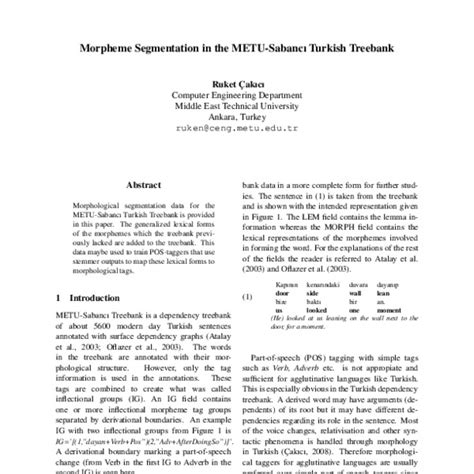 Morpheme Segmentation In The Metu Sabancı Turkish Treebank Acl Anthology