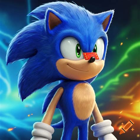 Sonic The Hedgehog With A Red Chip Clip On His Nose Smiling Against A