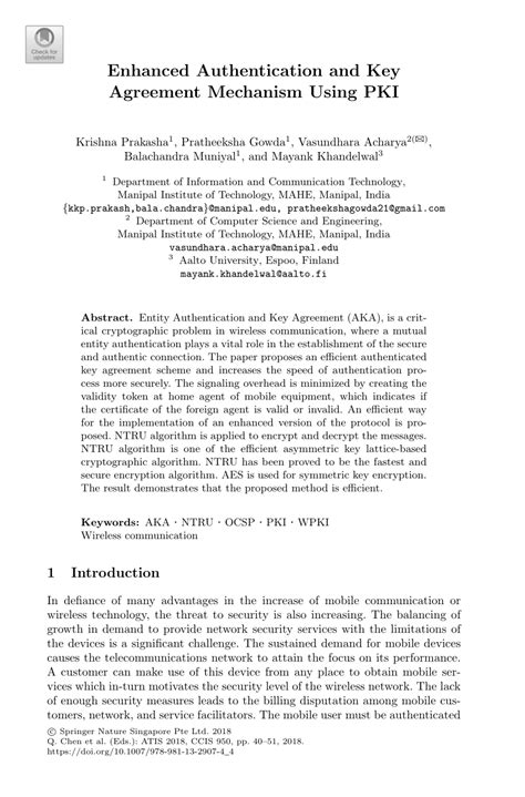 PDF Enhanced Authentication And Key Agreement Mechanism Using PKI Th International