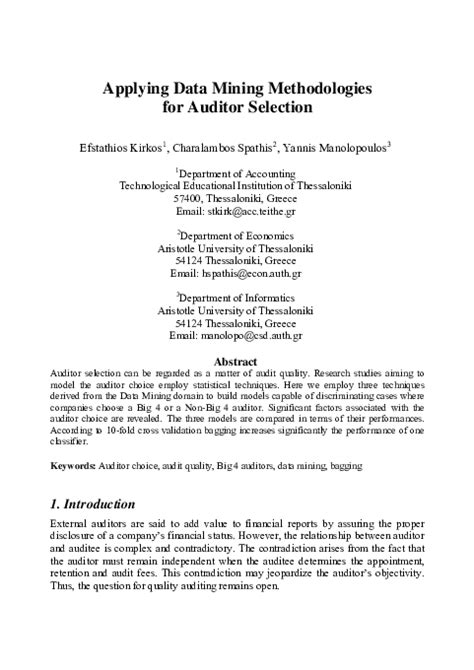 pdf applying data mining methodologies for auditor selection