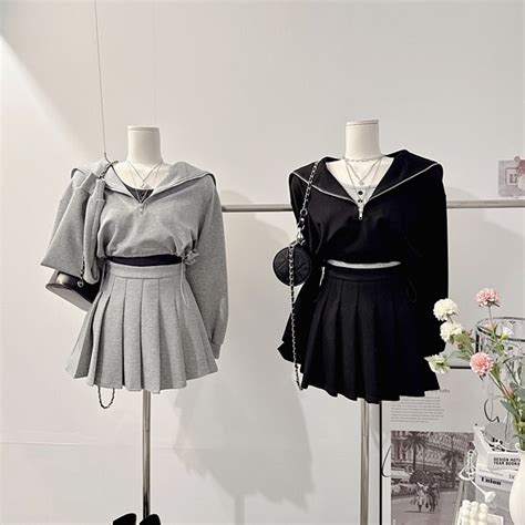 이프유마인 3pc 나시맨투맨스커트set하이틴 겨울 선데이 세일러 카라 집업 스트링 오버핏 슬림핏 긴팔 크롭 맨투맨 레이어드 이너 나시 A라인 플레어 주름