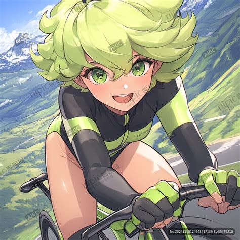 Ai创作图奥尔梅加头像 头上毛卷发绿光 绿色交通自行车 绿色的自行车 牛油果绿女孩 绿色骑行乐趣 高速自行车 日系赛璐璐 青草真君 柔毛路边青