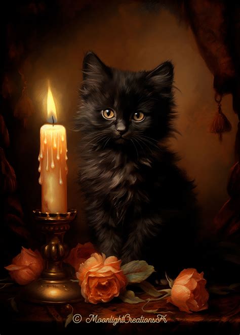 Magical Gothic Black Kitten Vintage Oil Painting Postcard Zazzle