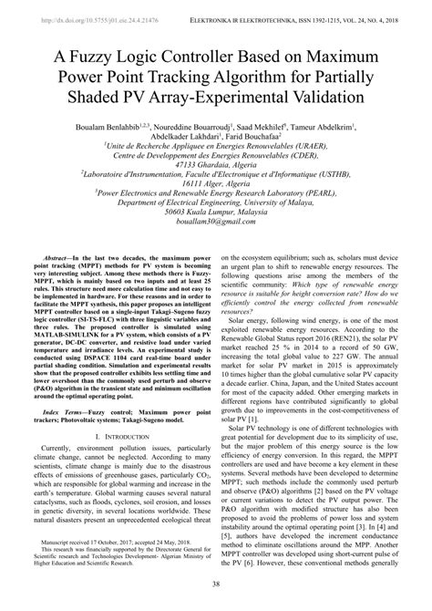 Pdf A Fuzzy Logic Controller Based On Maximum Power Point Tracking