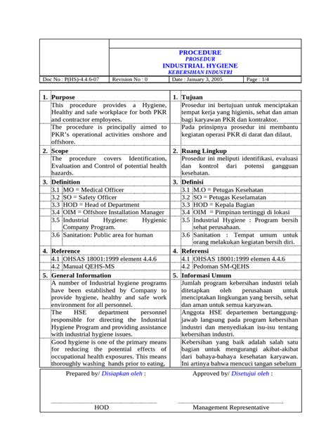 Industrial Hygiene Procedure Overview Pdf Occupational Hygiene