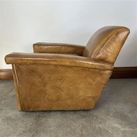 Rh Restoration Hardware Leather Swivel Chair Honey Brown Leather Sku