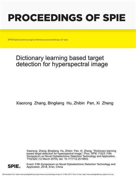 Pdf Dictionary Learning Based Target Detection For Hyperspectral Image