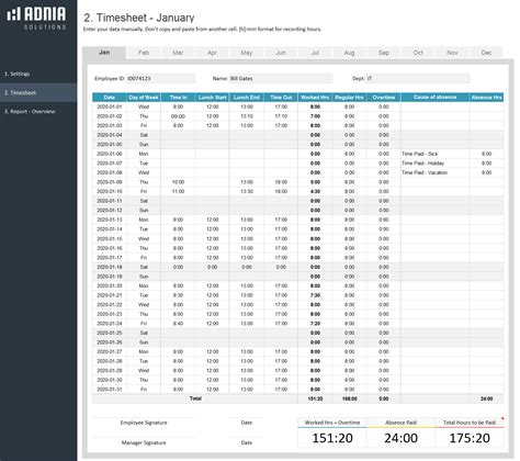 Excel Timesheet Template Adnia Solutions