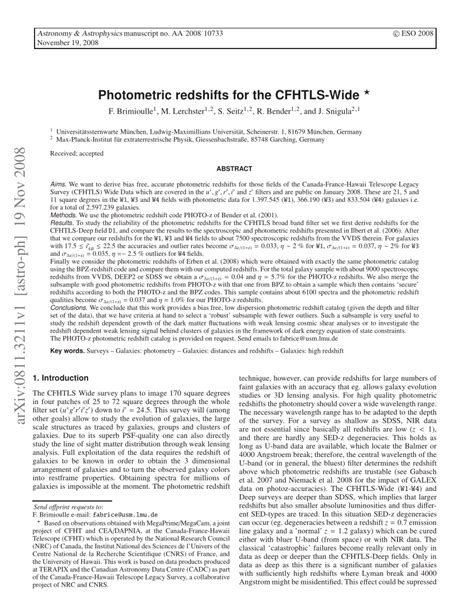 Pdf Photometric Redshifts For The Cfhtls Wide