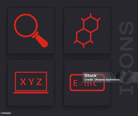 Set Equation Solution Magnifying Glass Chemical Formula And Xyz Coordinate System Icon Vector