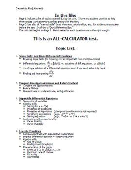 Calc BC Test Unit Ver Differential Equations By Emily P K