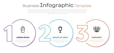 세트 라인 아이스크림 서커스 파이어 후프 및 광대 머리 비즈니스 인포 그래픽 템플릿 벡터 가공의 인물에 대한 스톡 벡터 아트 및