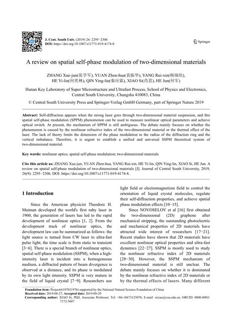 Pdf A Review On Spatial Self Phase Modulation Of Two Dimensional Materials
