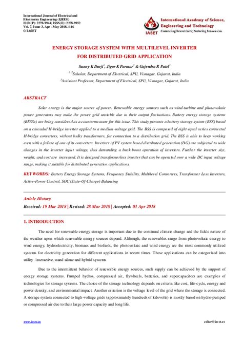 Pdf Energy Storage System With Multilevel Inverter For Distributed Grid Application