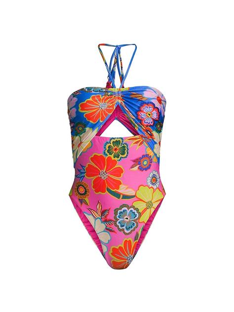 Farm Rio Full Garden Cut Out One Piece Swimsuit In White Lyst