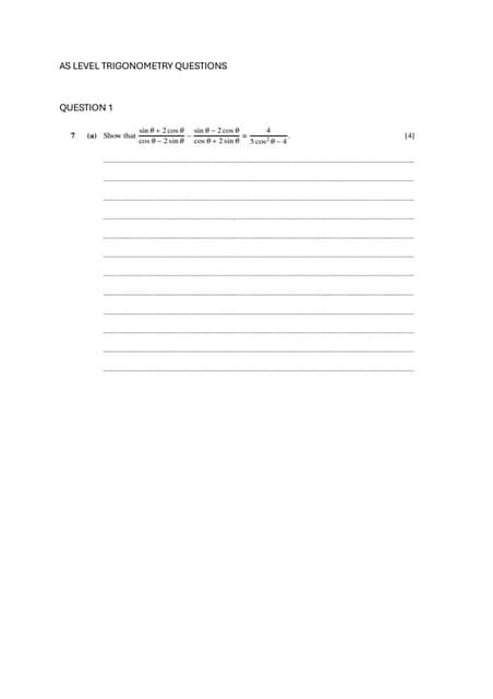 As Level Trigonometry Maths Questions 1 Pdf